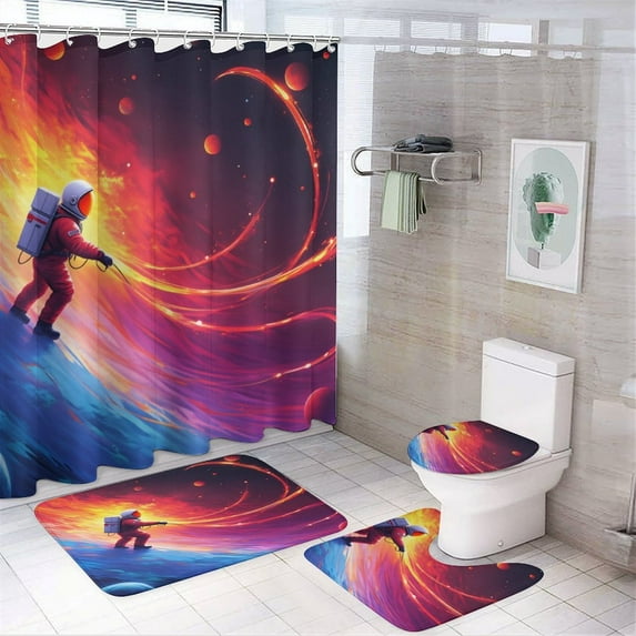 Astronaut Cosmic Journey Shower Curtain Bathroom Sets Toilet Lid Rug ...