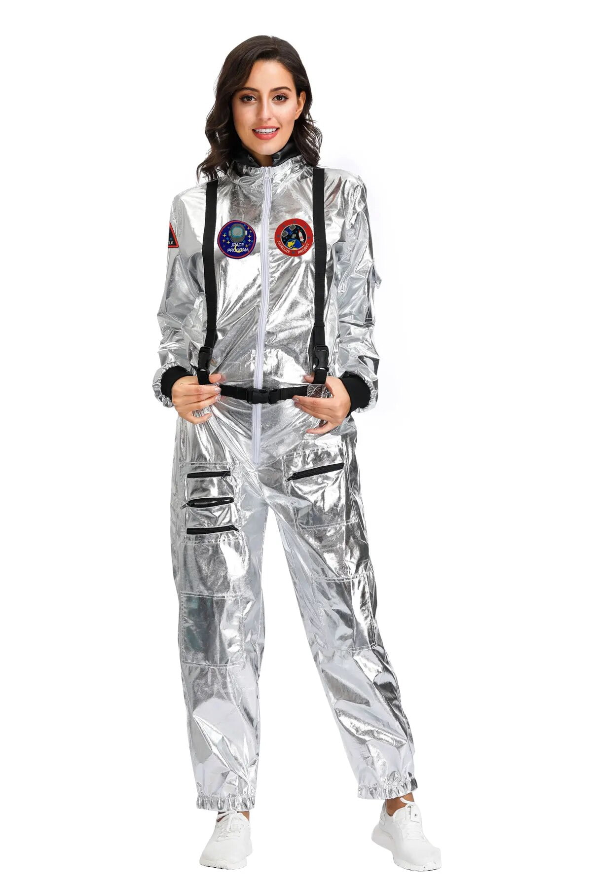 Astronaut Costume Adult Women Men Silver Alien Spaceman Pilots Outfit ...