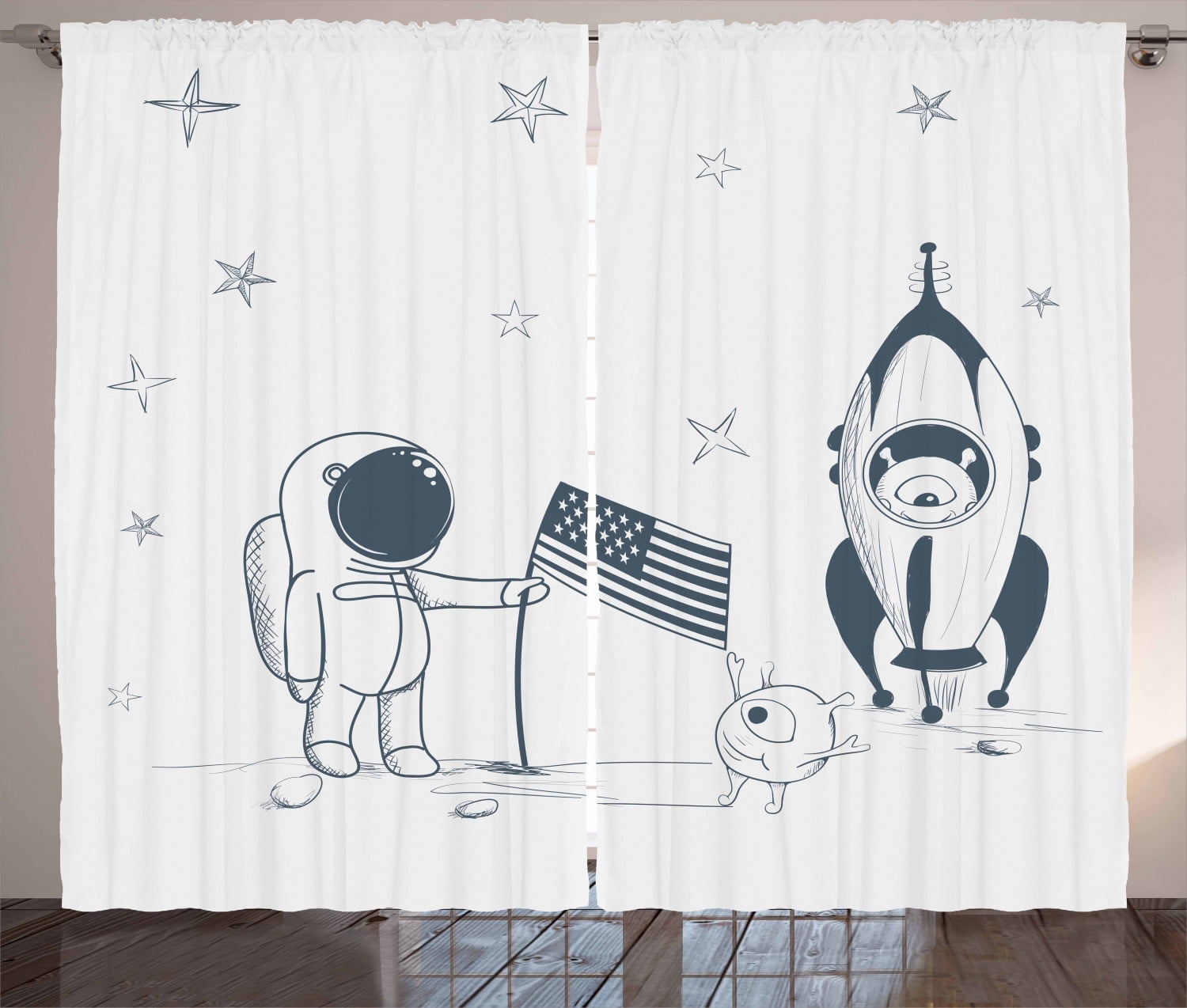 Ambesonne Space Curtains 2 Panel Set, US Astronaut New Planet, 108" x ...