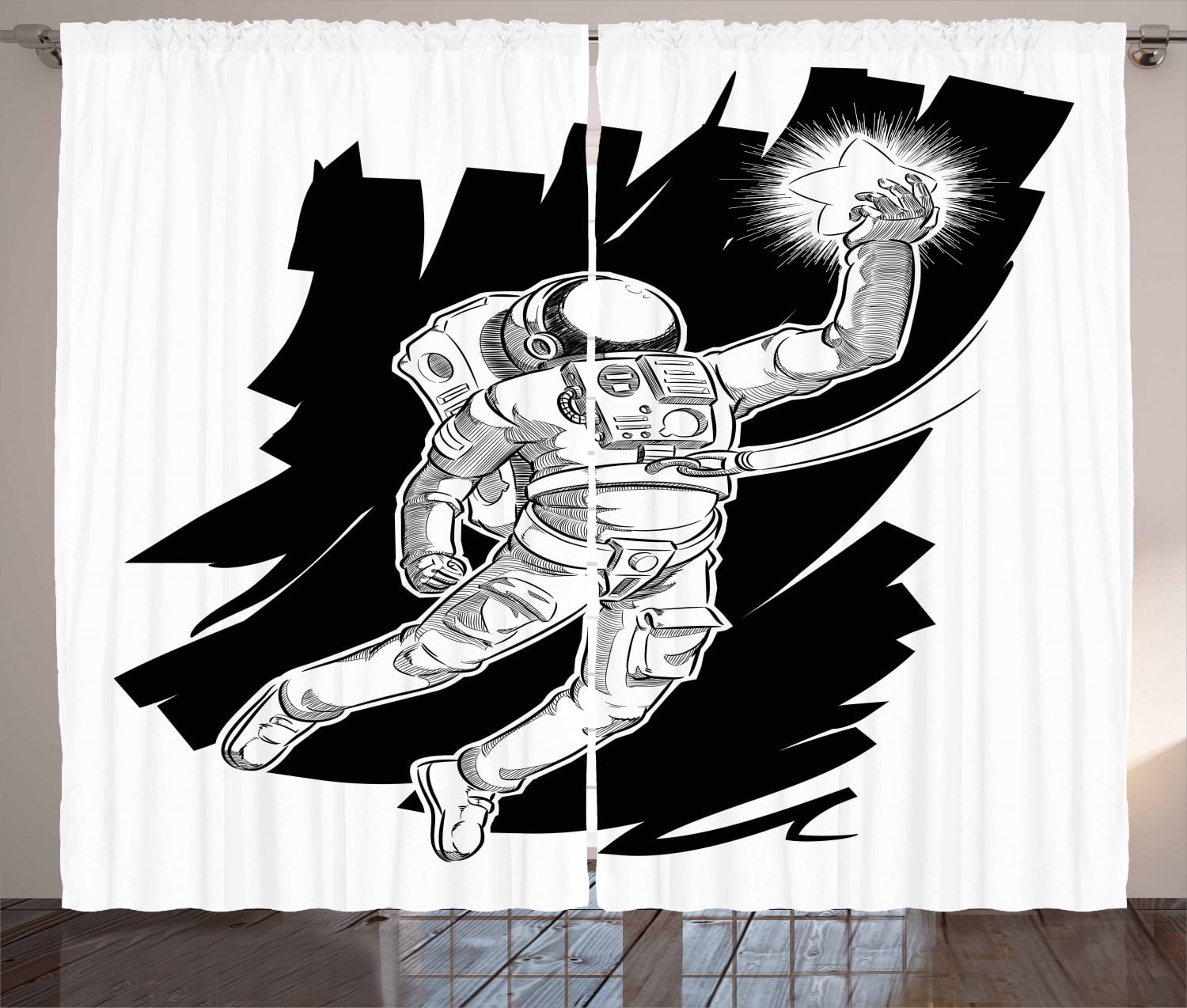 Ambesonne Astronaut Curtains 2 Panel Set, Grabbing Star Sketch, 108" x ...
