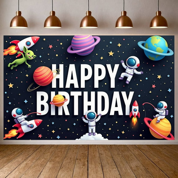 Astronaut Design Banner Rocket Elements Space Party Backdrop Planets ...