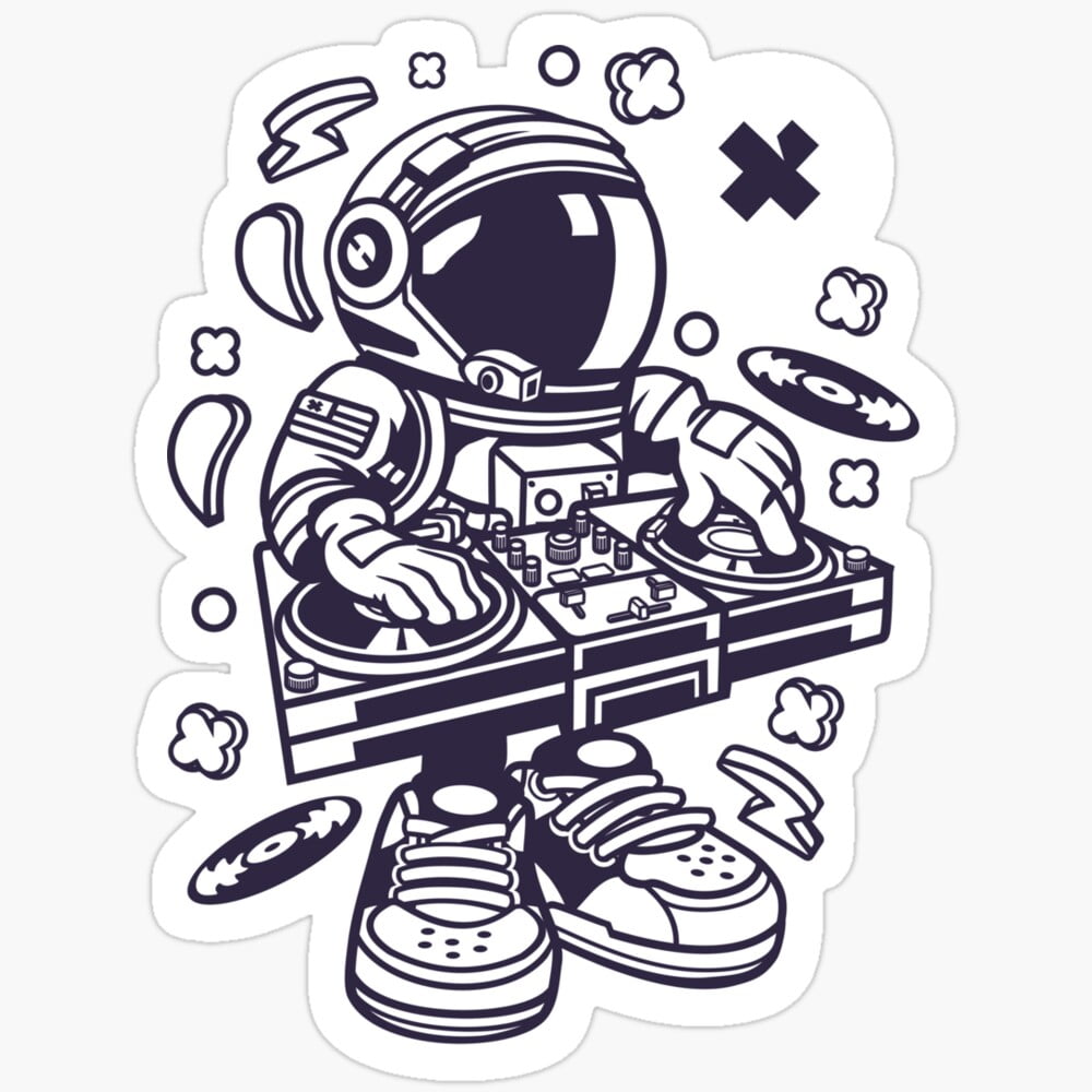 Astronaut Dj - Urban Spaceman Art Sticker Phone Decal Water Bottle ...