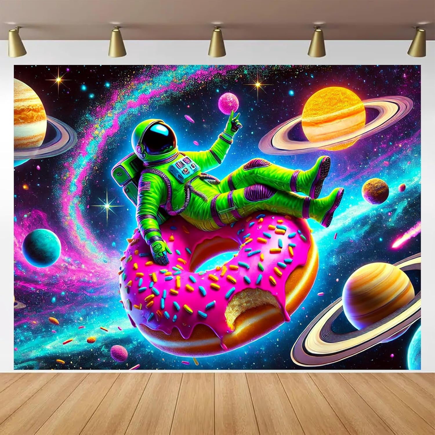 Astronaut Donut Space Art Black Light Tapestry Neon Luminous ...