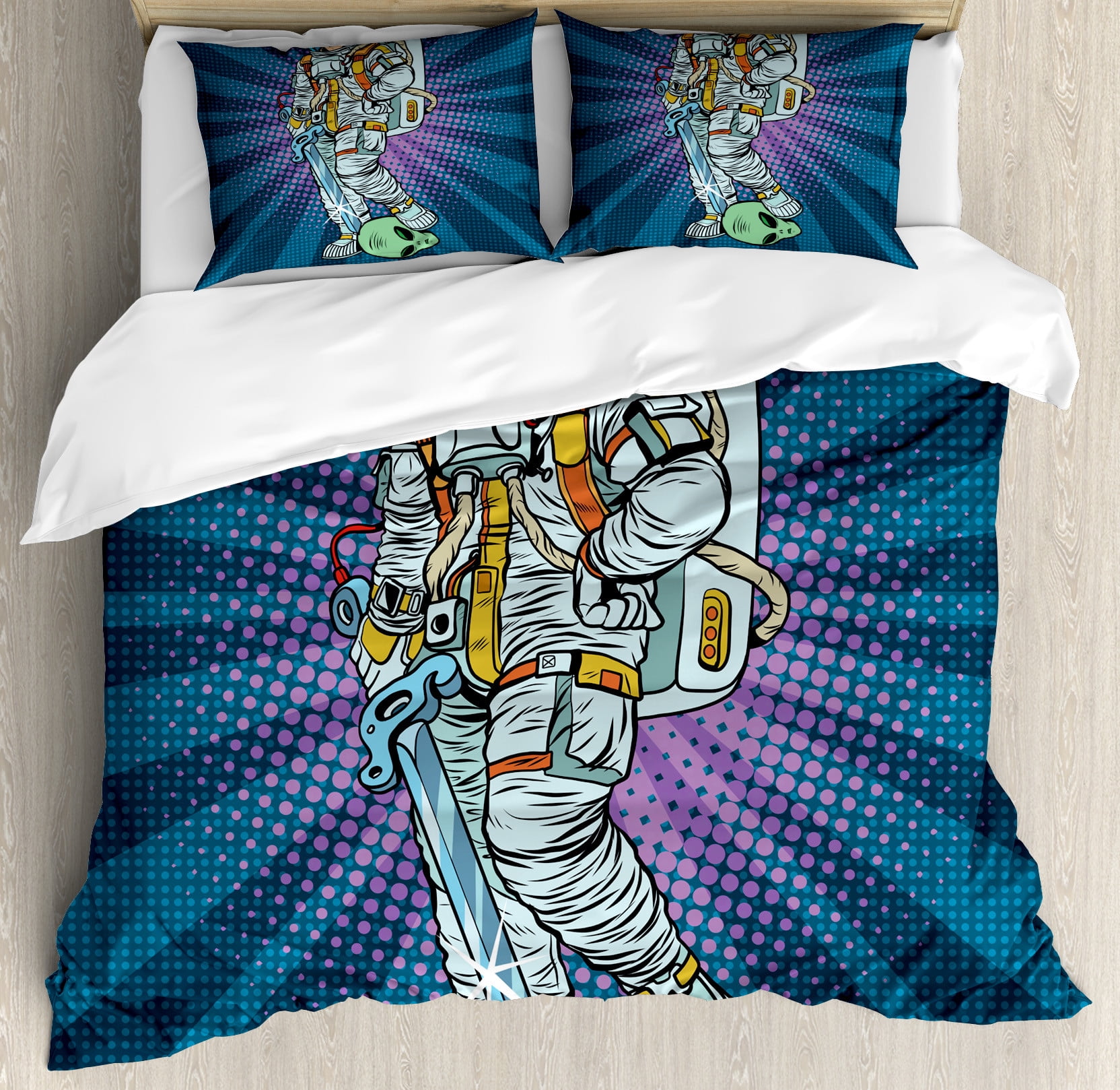 Astronaut Duvet Cover Set, Galaxy and Severed Alien Head Masculine ...