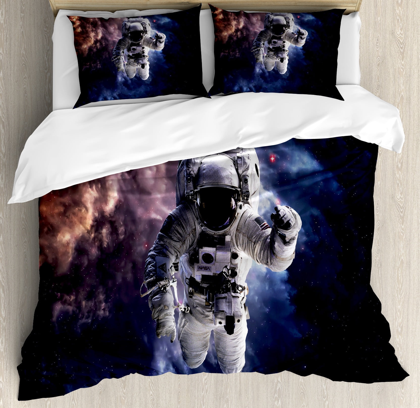 Astronaut Duvet Cover Set, Realistic Space Suit in Space Hovering in ...