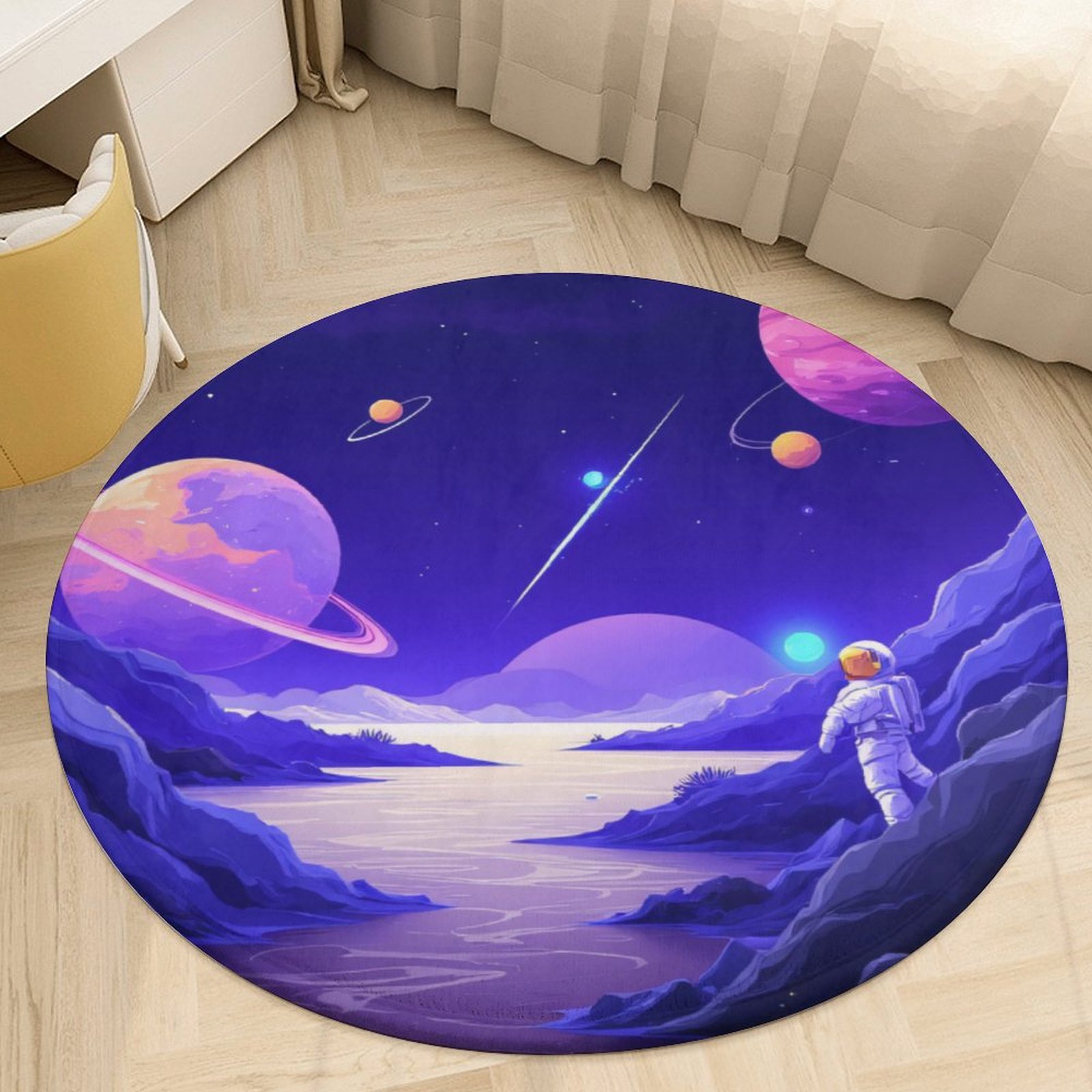 Astronaut Exploring Alien Landscape Round Area Rugs for Bedroom Living ...