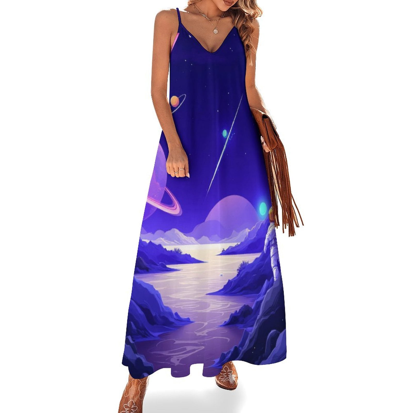 Astronaut Exploring Cosmic Landscape-3 Sleeveless Dress Woman Fashion ...