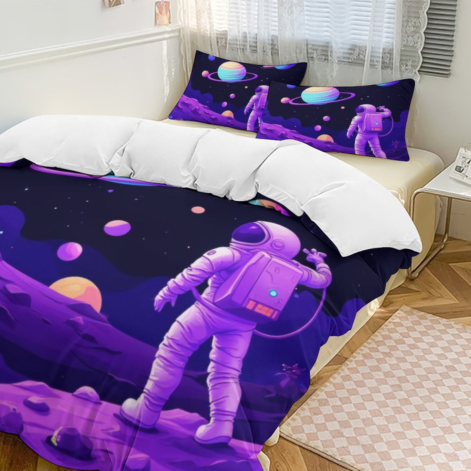 Astronaut Exploring Cosmic Planets Bedding Set Couple Bedclothes ...