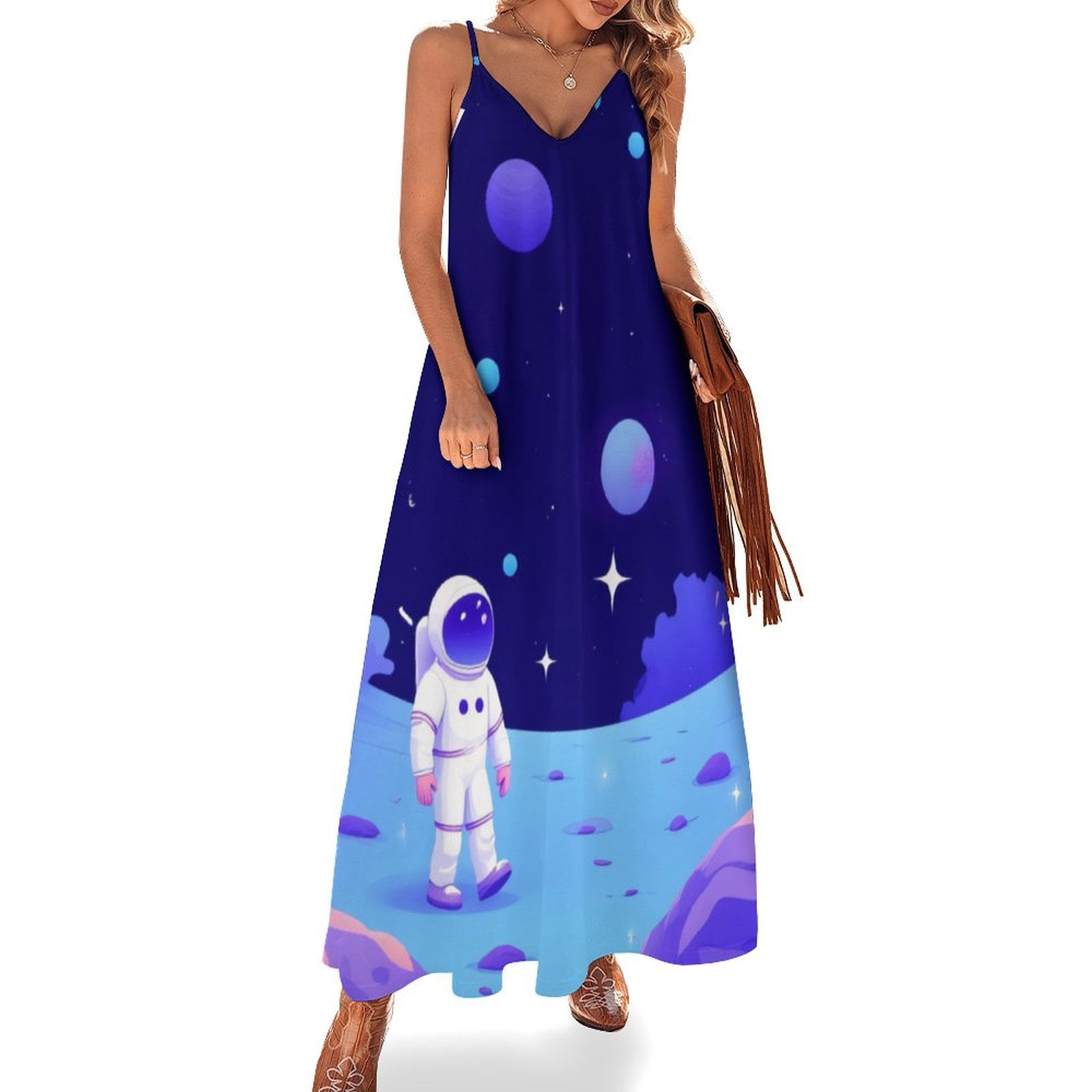 Astronaut Exploring Cosmic Planets Fine Art Sleeveless Dress Summer ...