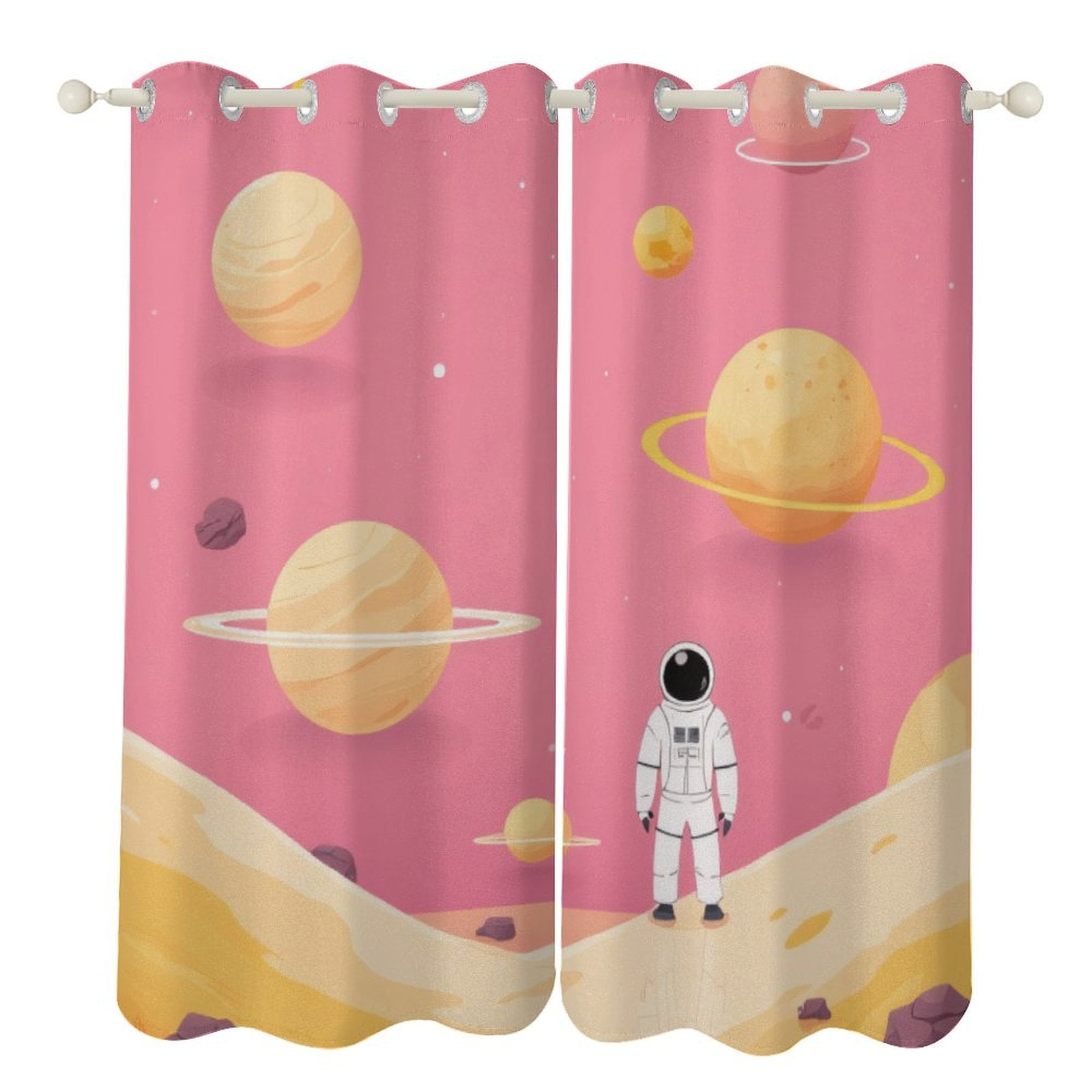 Astronaut Exploring Planets 2 Panels Curtains for Bedroom Living Room ...