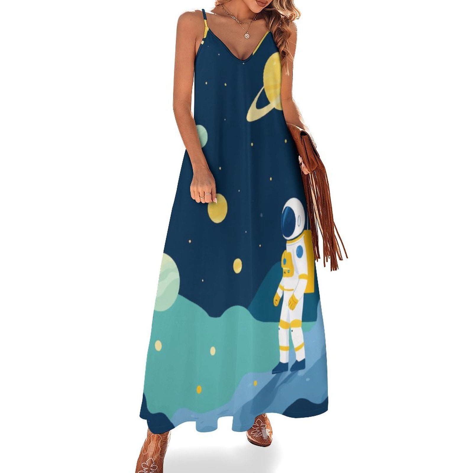 Astronaut Exploring Space Sleeveless Dress Woman Fashion Long Dresses ...