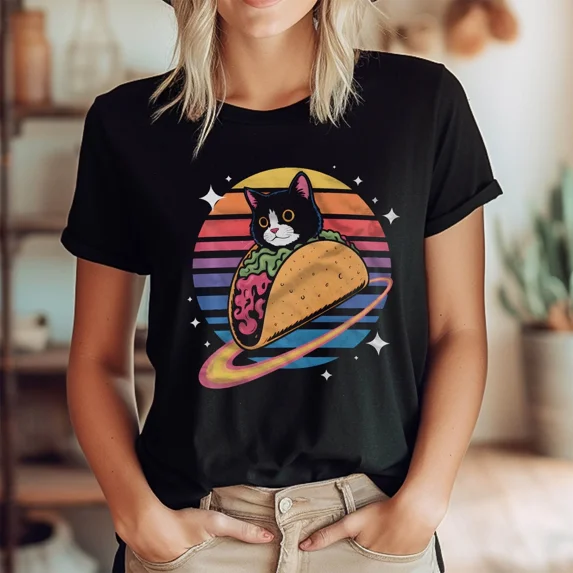 Astronaut Feline Space Galaxy Stars Taco Feline In Orbit Unisex T-Shirt ...