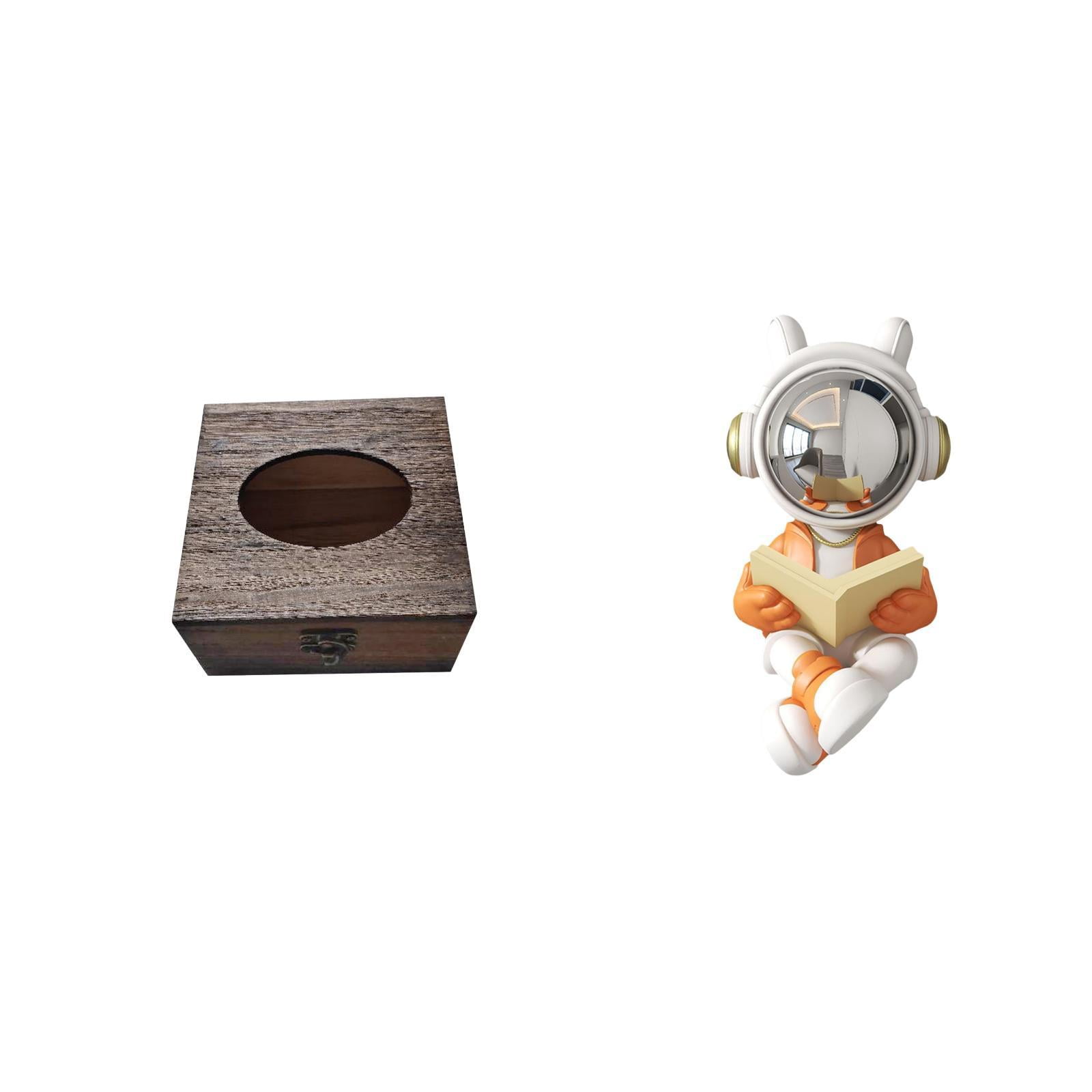 Astronaut Figurine Wooden Desk Tissue Case Resin Storage Tray Sculpture ...