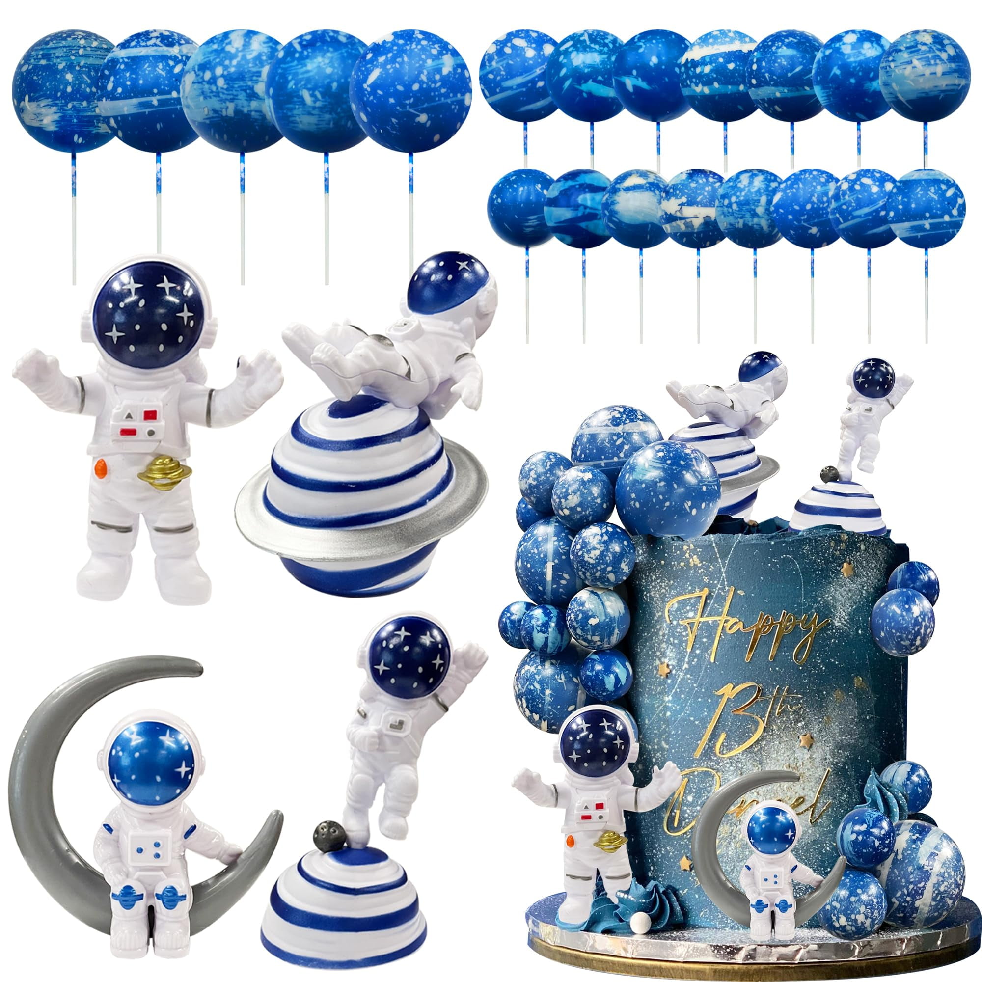 Astronaut Figurines Space Cake MMF7 Toppers Blue Star Ball Cake Toppers ...