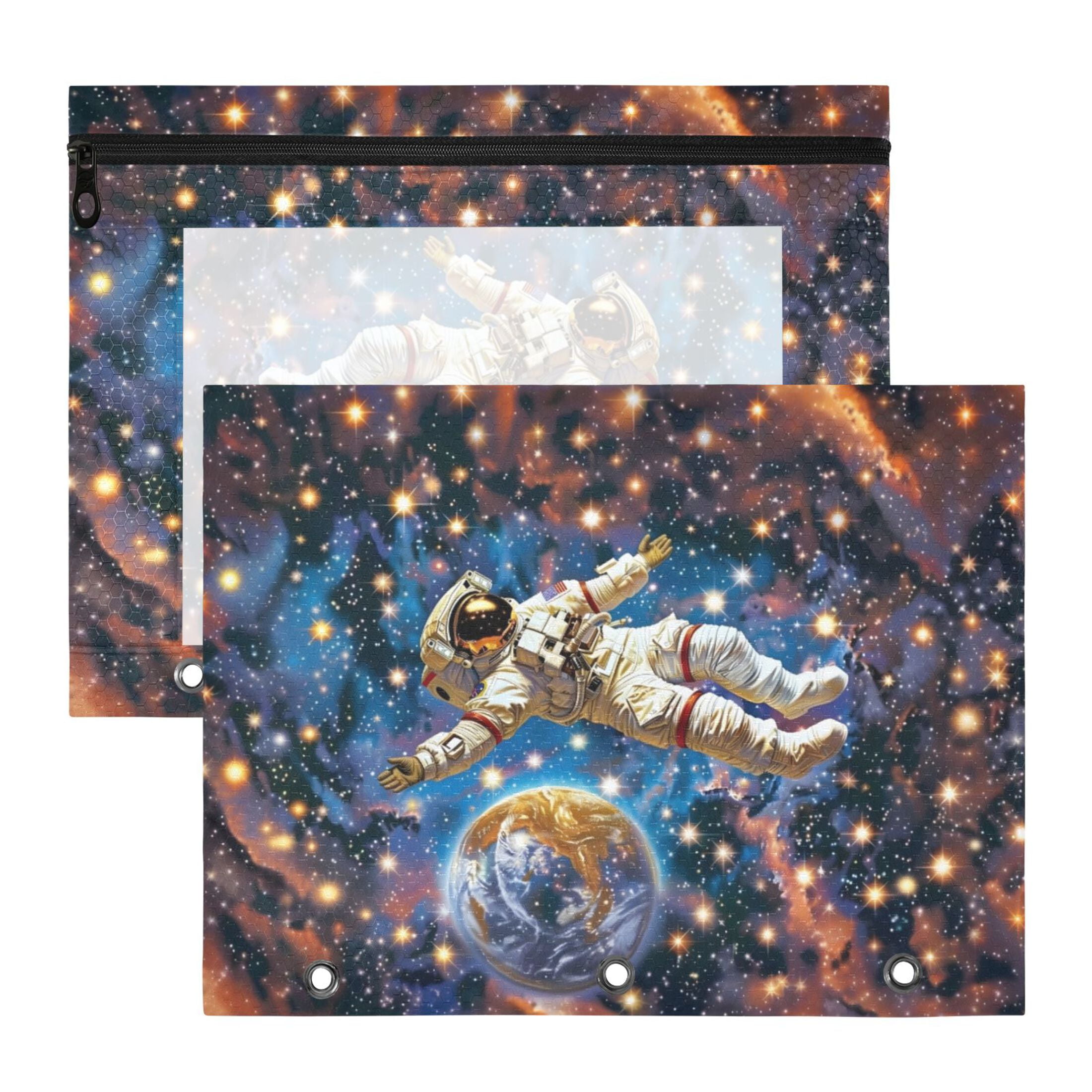 Astronaut Floating Stars Earth 3-Ring Binder Pouches A4 Size Zipper ...