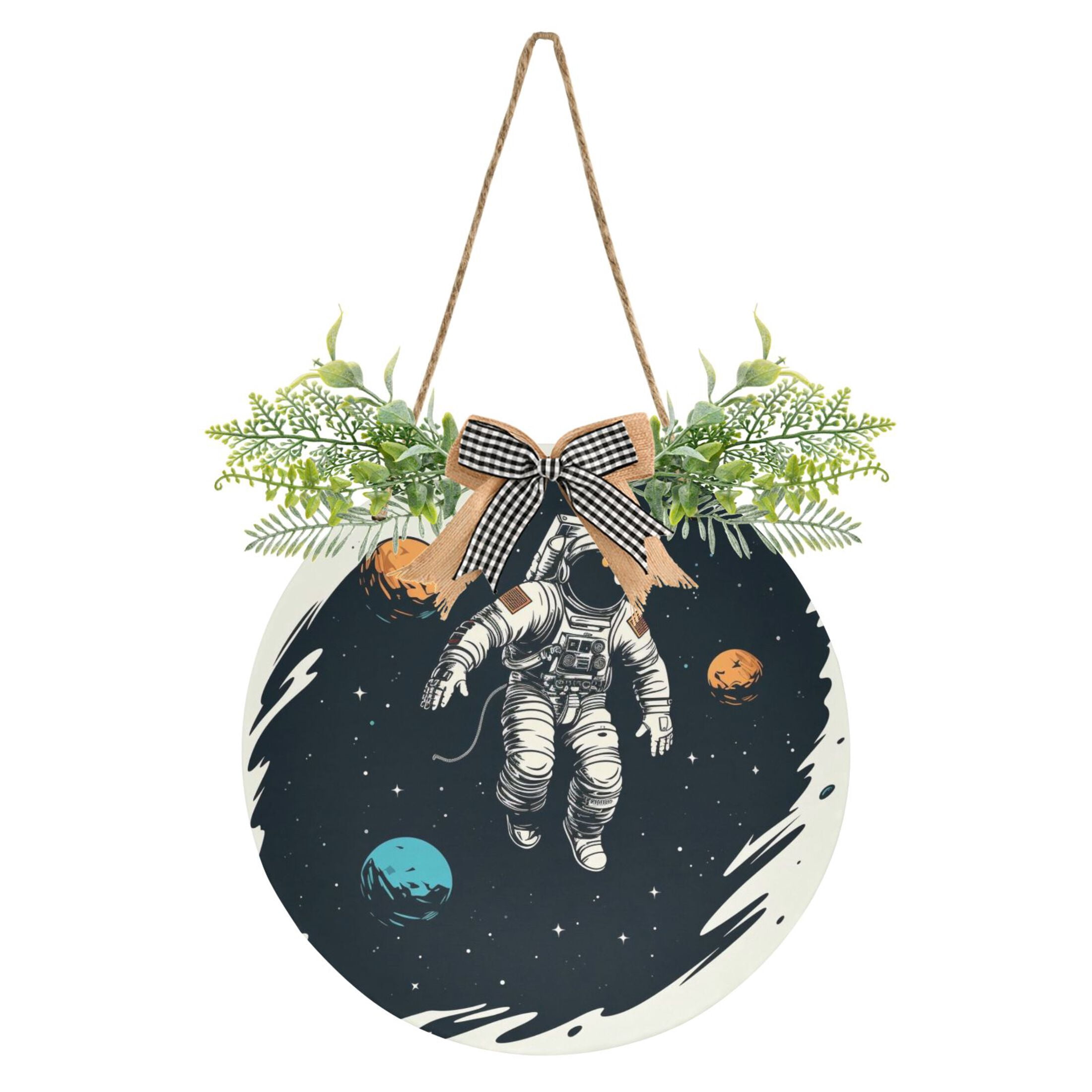 Astronaut Floating in Space Welcome Front Door Sign Round 12 inch Porch ...