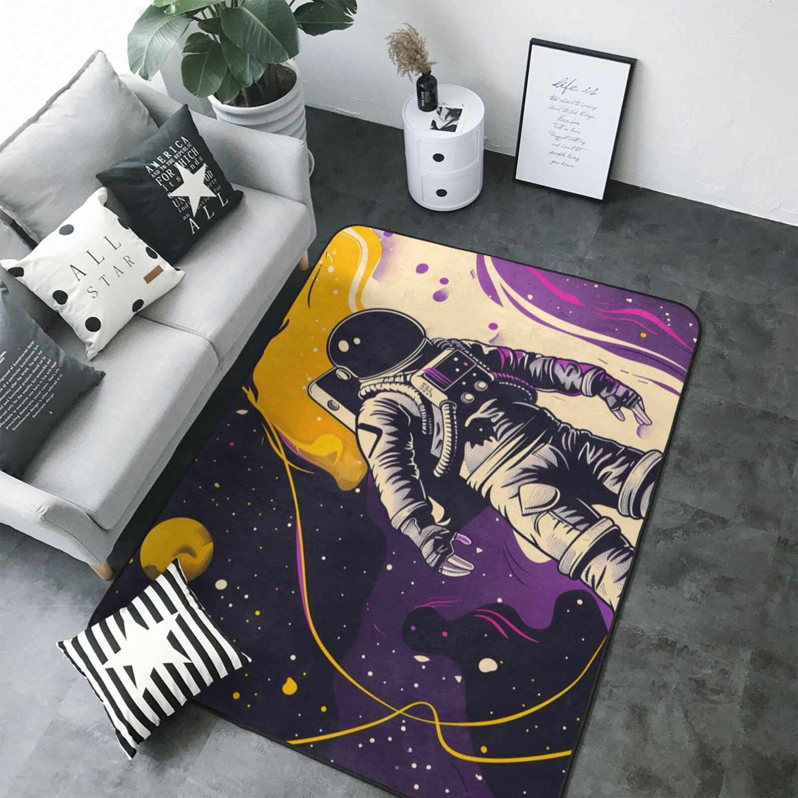 Astronaut Floating purple Space Area Rugs for Living Room Bedroom, 5x7 ...