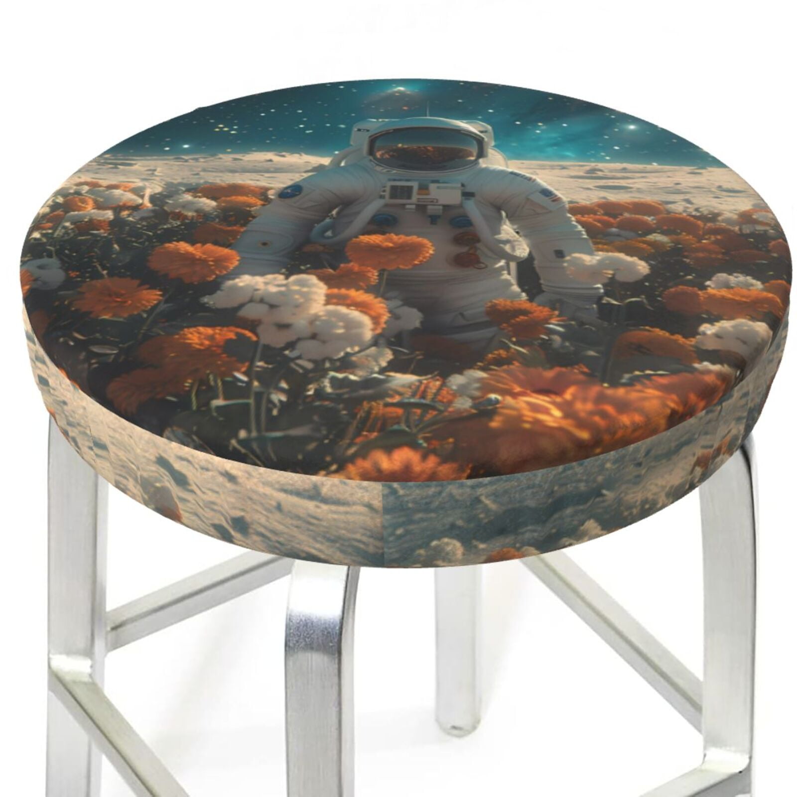 Astronaut Flower Field Bar Stool Covers Round - Soft Anti-Slip Round ...