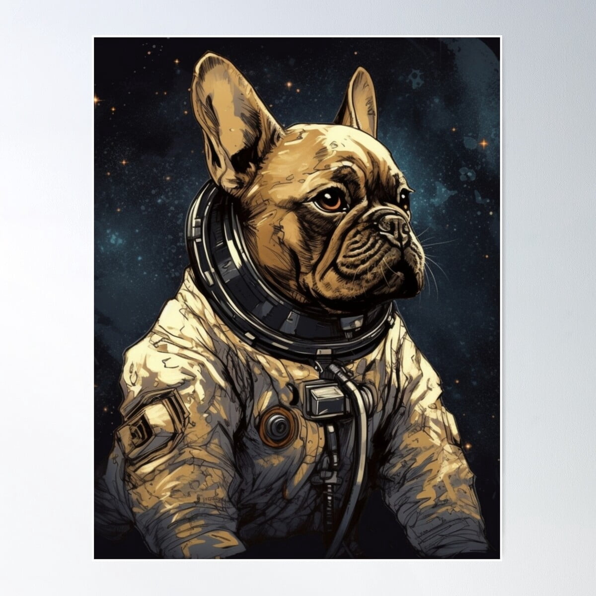 Astronaut French Bulldog Gold Poster Wall Art Modern Wall Decor For ...