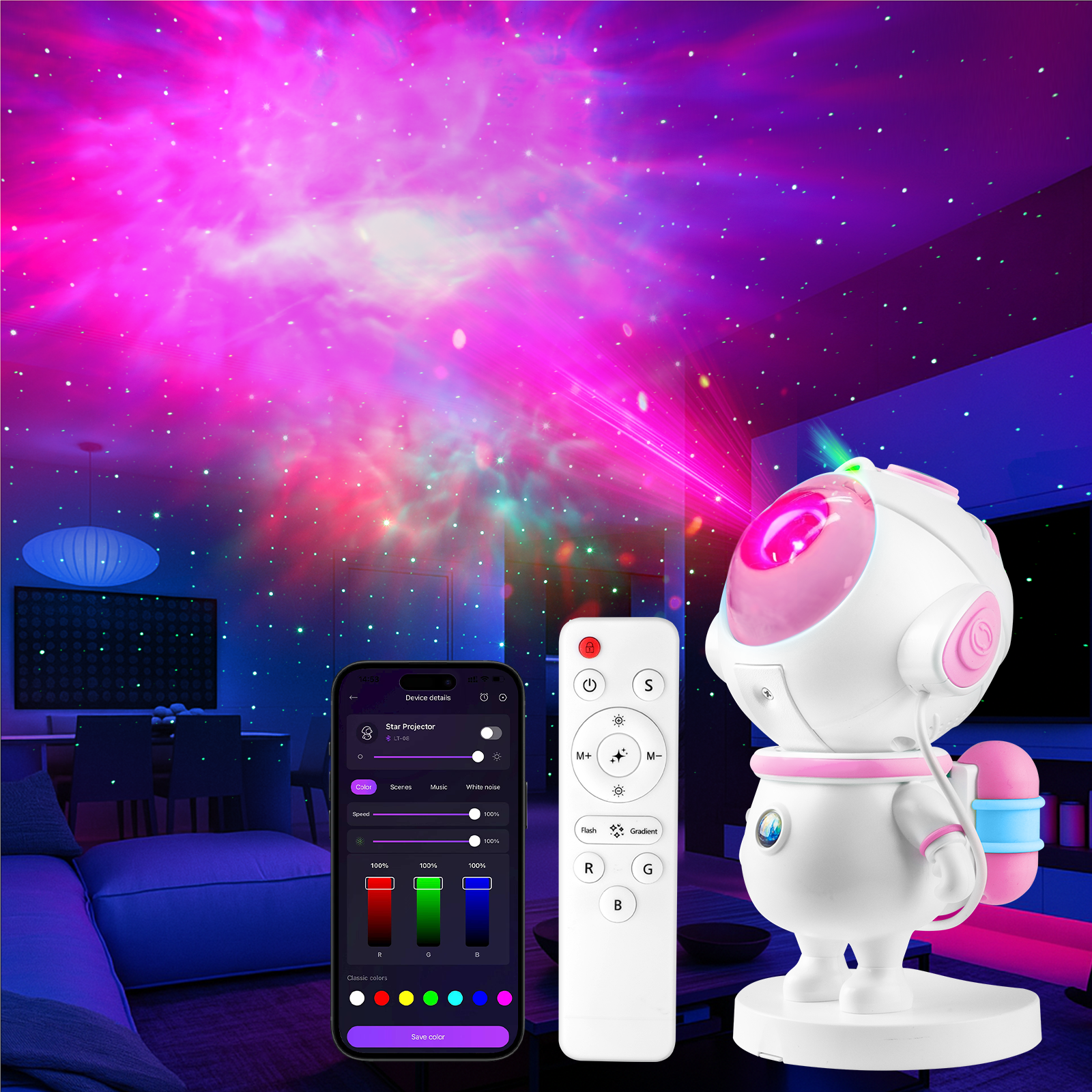 Astronaut Galaxy Projector Night Light, APP & Remote Control Star ...
