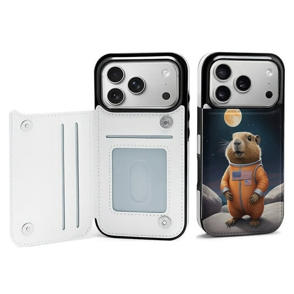 Astronaut Guinea Pig Moon Adventure Leather Wallet Case for iPhone13 ...