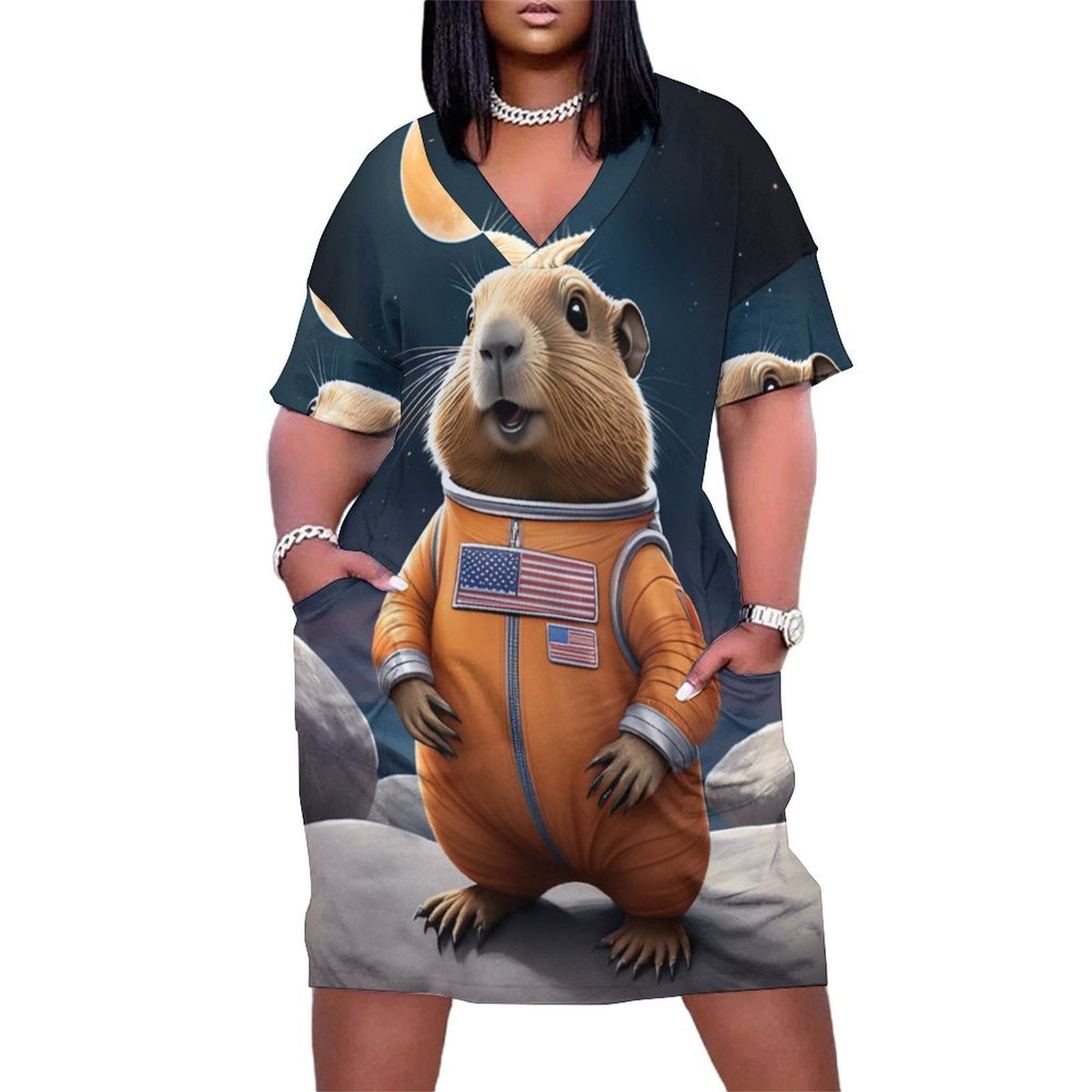 Astronaut Guinea Pig Moon Adventure Loose Pocket Dress Dresses Summer ...
