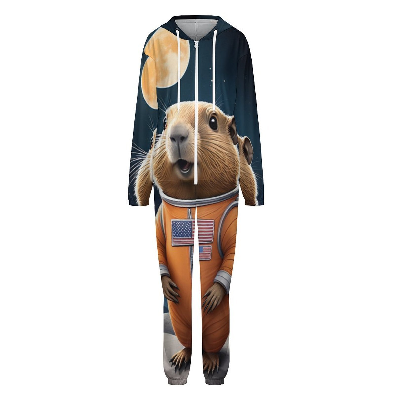 Astronaut Guinea Pig Moon Adventure Unisex Adult Onesie Pajamas with ...