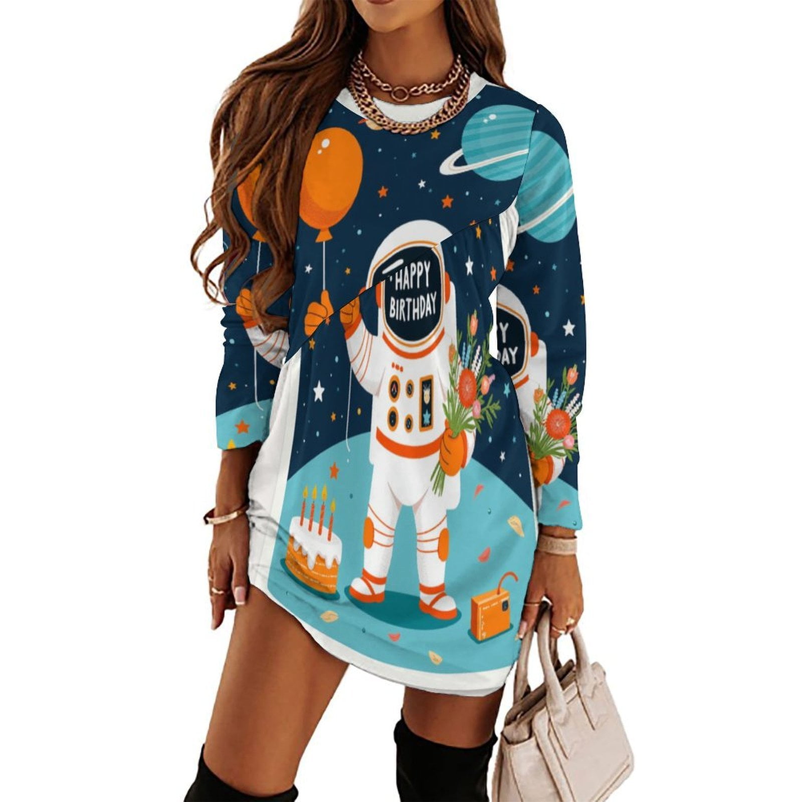 Astronaut Happy Birthday Card Space Loose Dress Evening Dress Summer ...