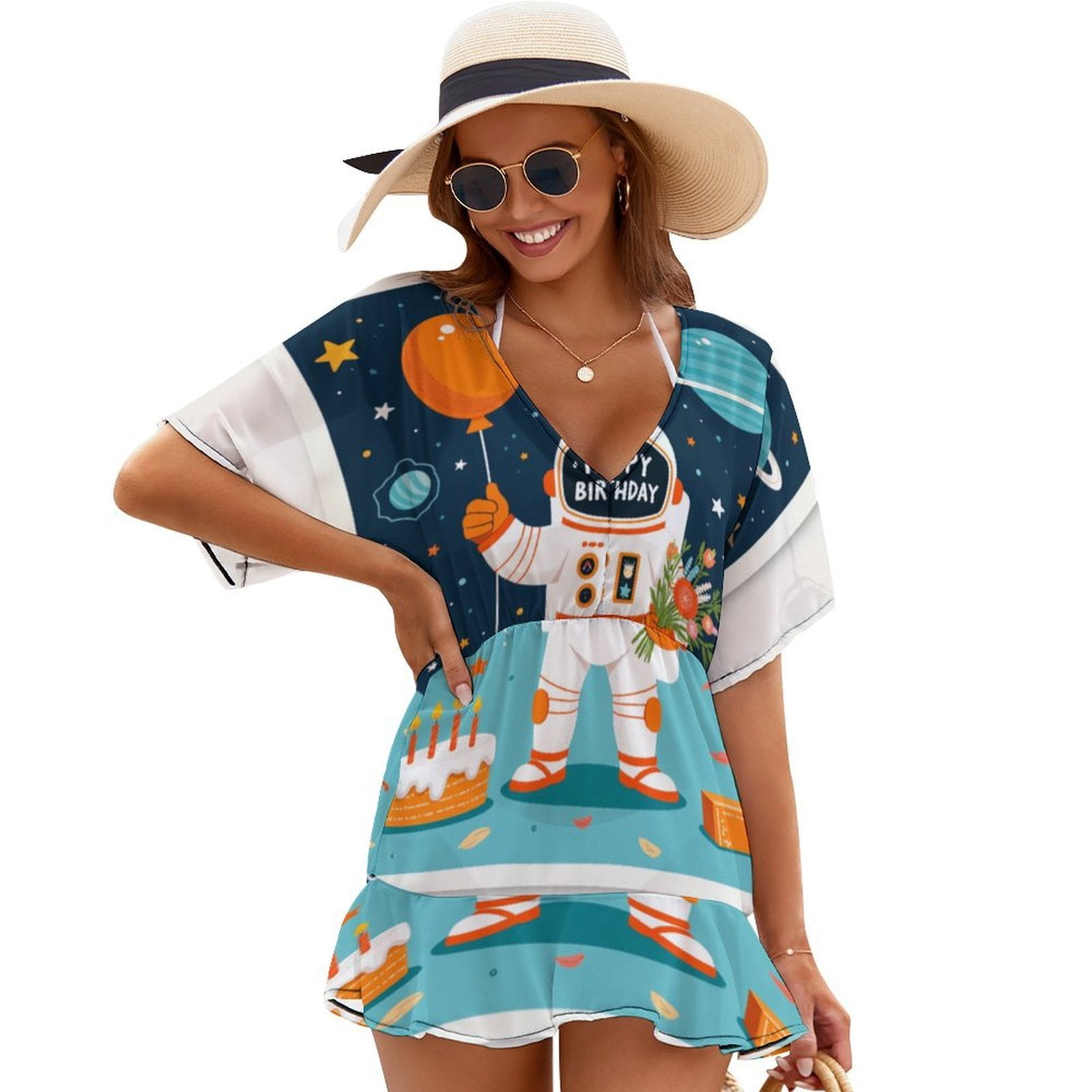 Astronaut Happy Birthday Card Space Women's Luxury Party Dress Evening ...