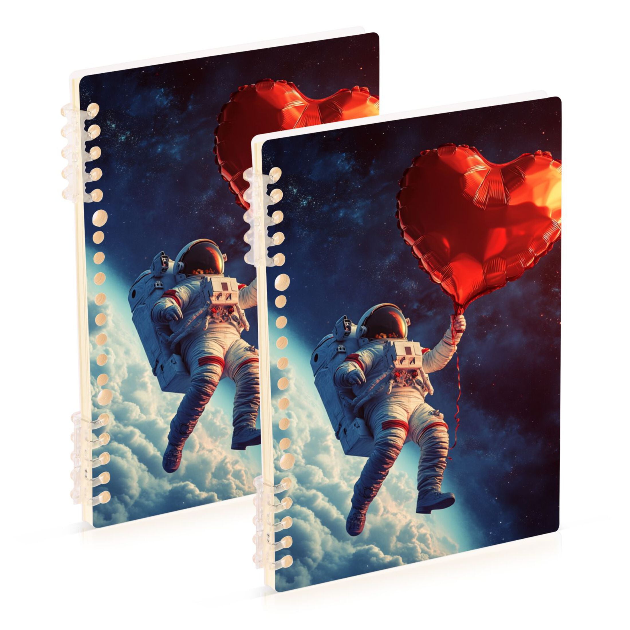 Astronaut Holding Heart-shaped Balloon Notebook Detachable Coil Notebook Diary A5 Size 60 Pages ...