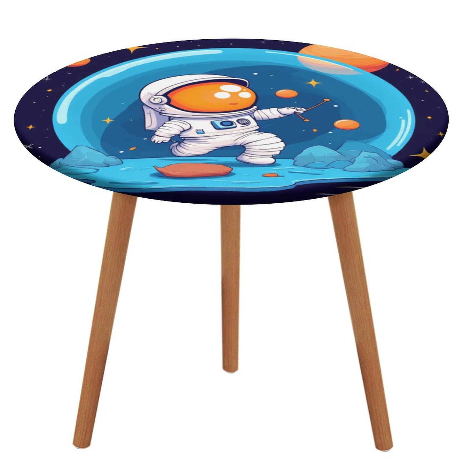 Astronaut Juggling Planets in Space Tablecloth Round Elastic Fitted ...