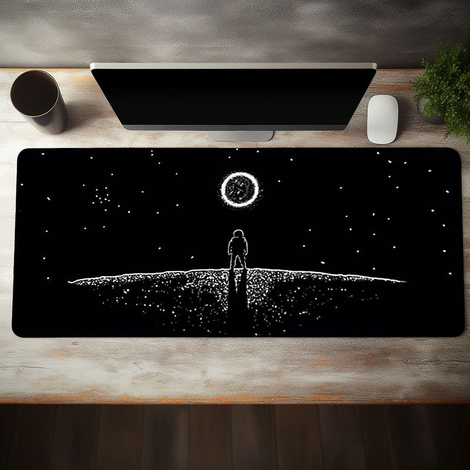 Astronaut Large Black Gaming Mouse Pad With Moon And Star Design, Non ...