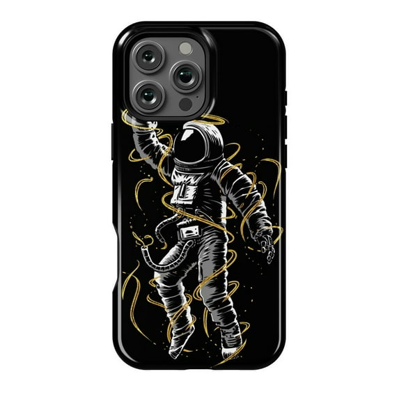 Astronaut Lines Gold Minimal Art iPhone Case 17 16 15 14 13 12 11 Pro ...