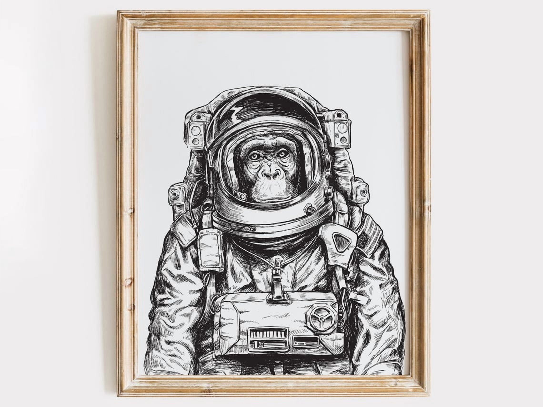 Astronaut Monkey Art Print Space Monkey Wall Dã©Cor For Kids Room Or ...