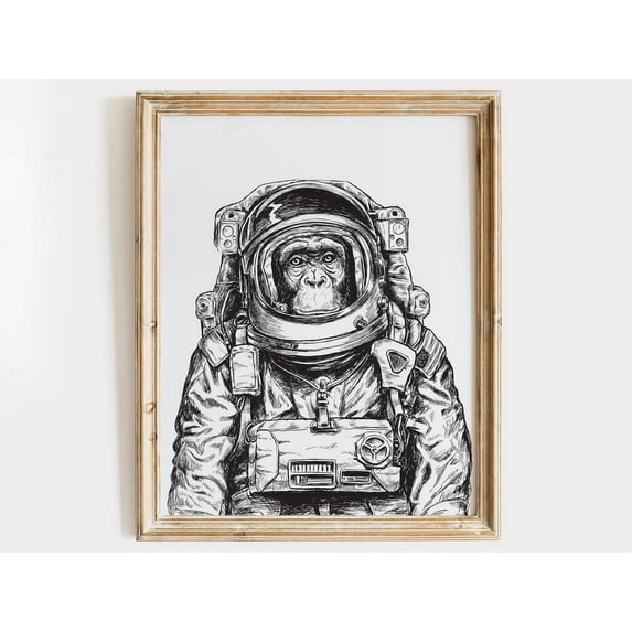 Astronaut Monkey Art Print Space Monkey Wall Dã©Cor For Kids Room Or ...