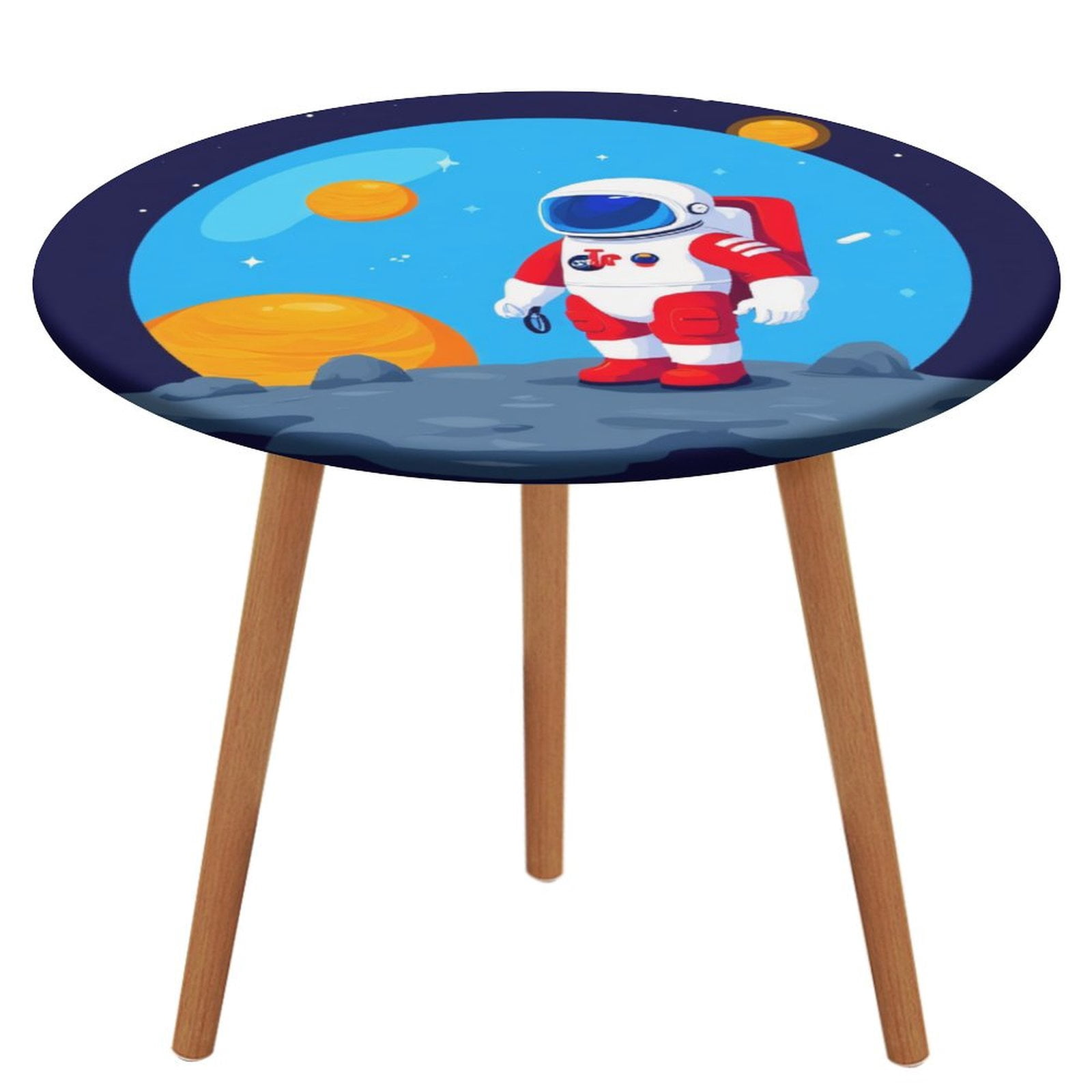 Astronaut Moon Adventure Pattern Round Tablecloth Waterproof Elastic ...