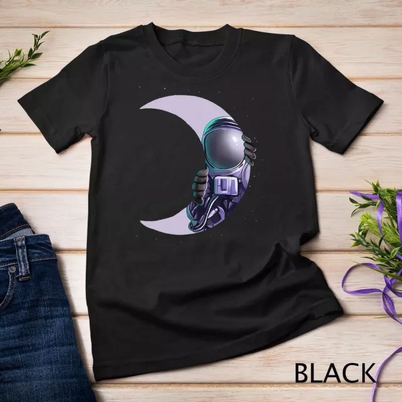 Astronaut Moon Crescent Moon In Space Astronomy Unisex S-5XL T-Shirt ...