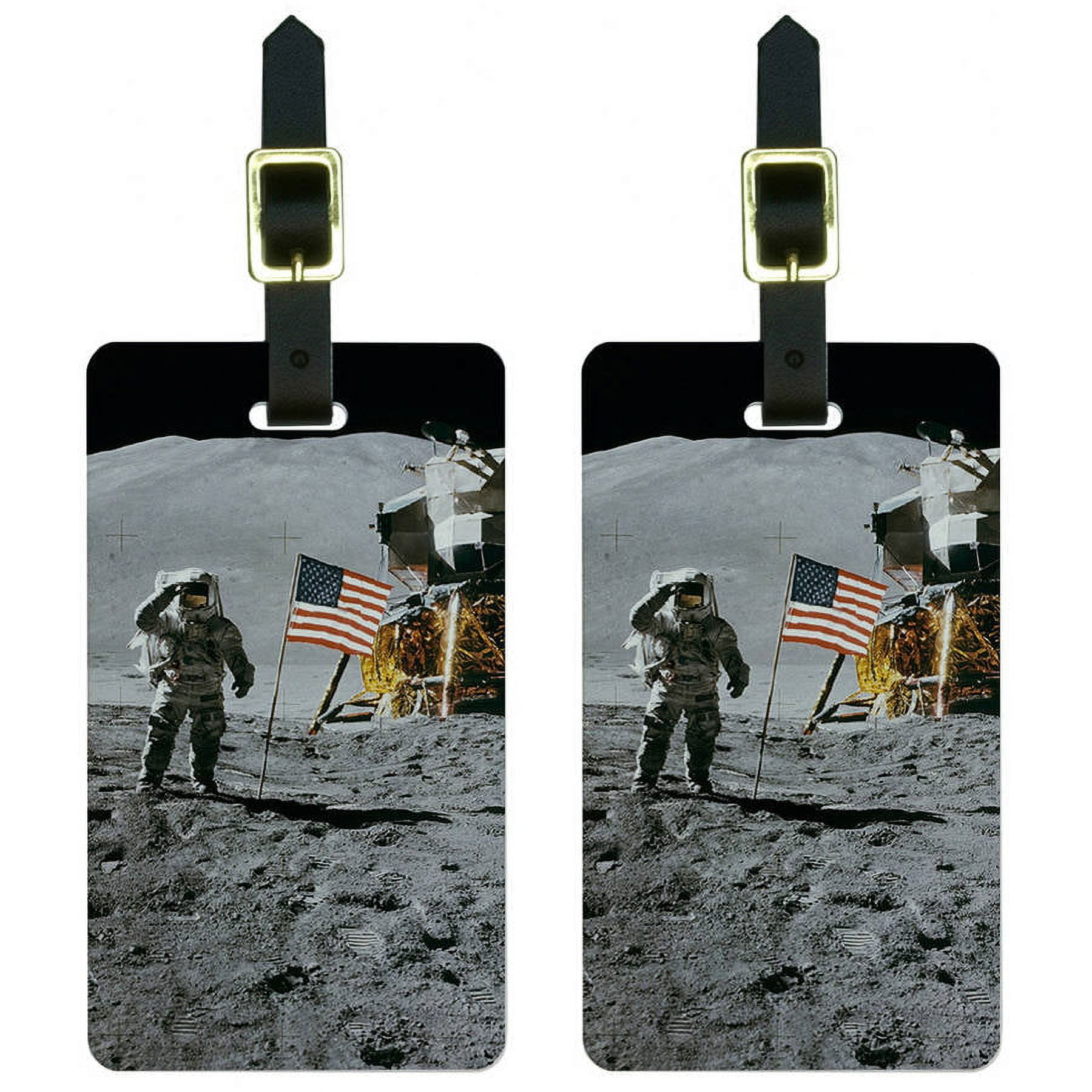 Astronaut Moon Landing American Flag Luggage Tags Suitcase ID, Set of 2 ...