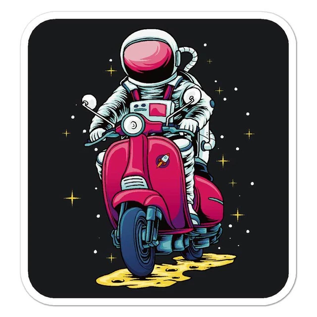 Astronaut Moped Scooter Sticker Indoor Outdoor Phone Decal Water Bottle ...