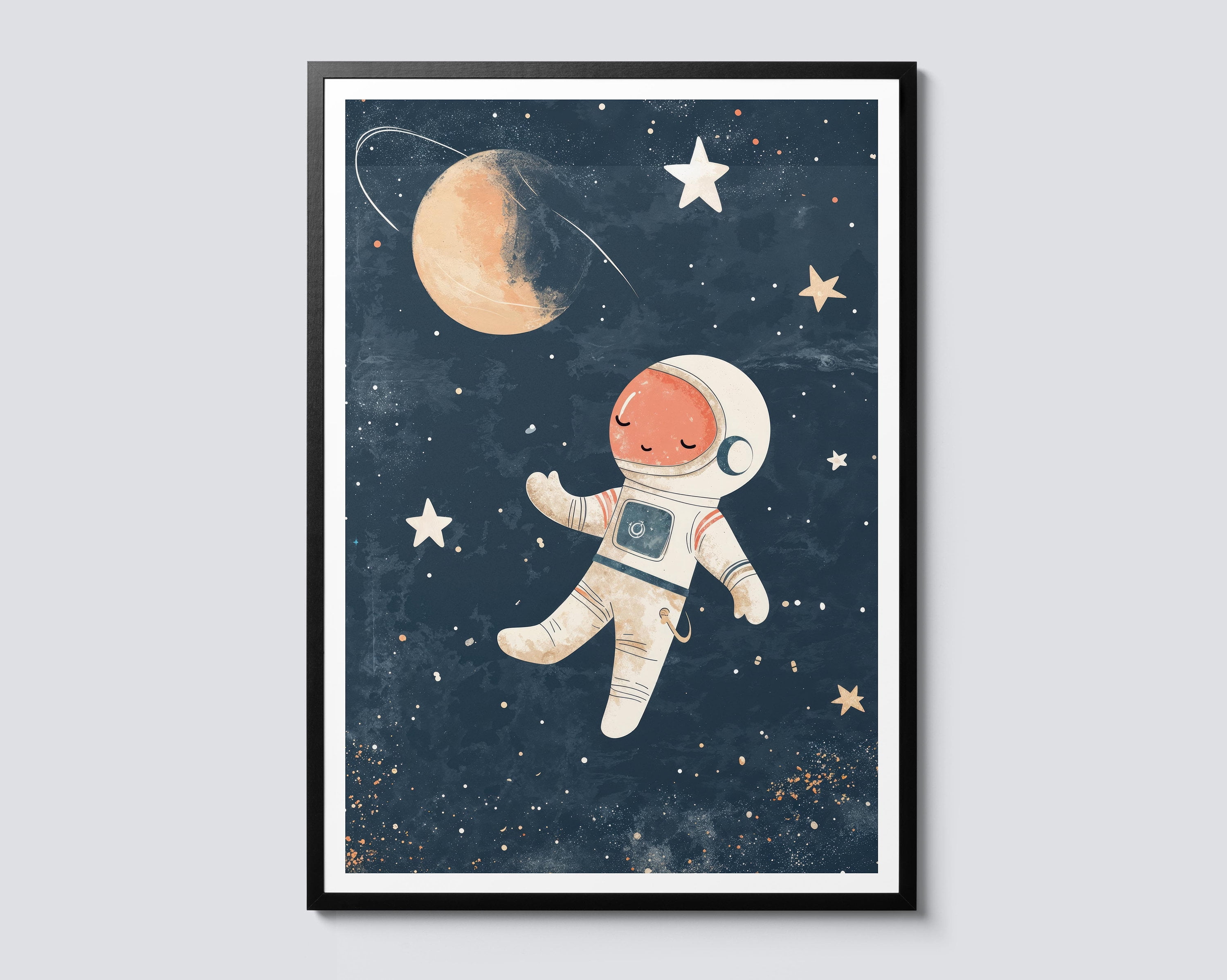 Astronaut Nursery Portrait Cute Space Themed Wall Art Moon And Stars ...