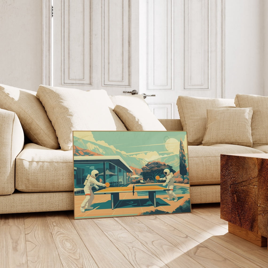 Astronaut Ping Pong Mid Century Modern Sci-Fi Wall Art, Unframed Canvas ...