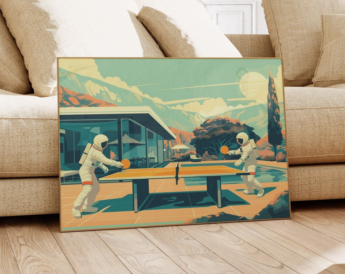 Astronaut Ping Pong Print, Table Tennis Mid-Century Modern Art, Perfect ...