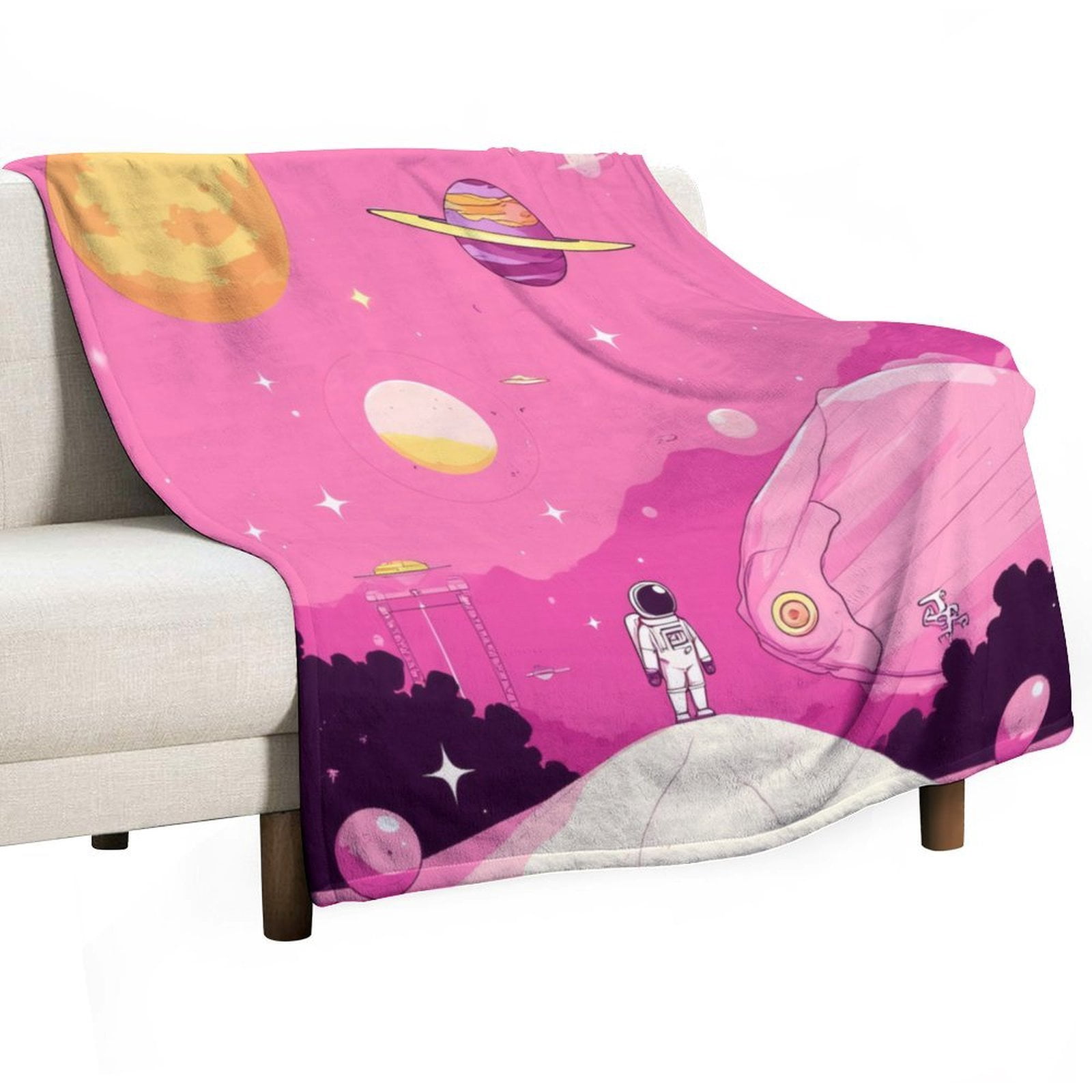 Astronaut Pink Galaxy Adventure Blanket Soft Cozy Flannel Blanket for ...