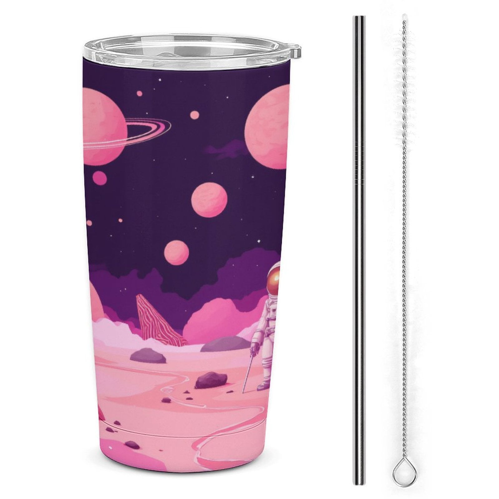 Astronaut Pink Planets Space 20oz Tumbler with Lid And Straw Insulated ...