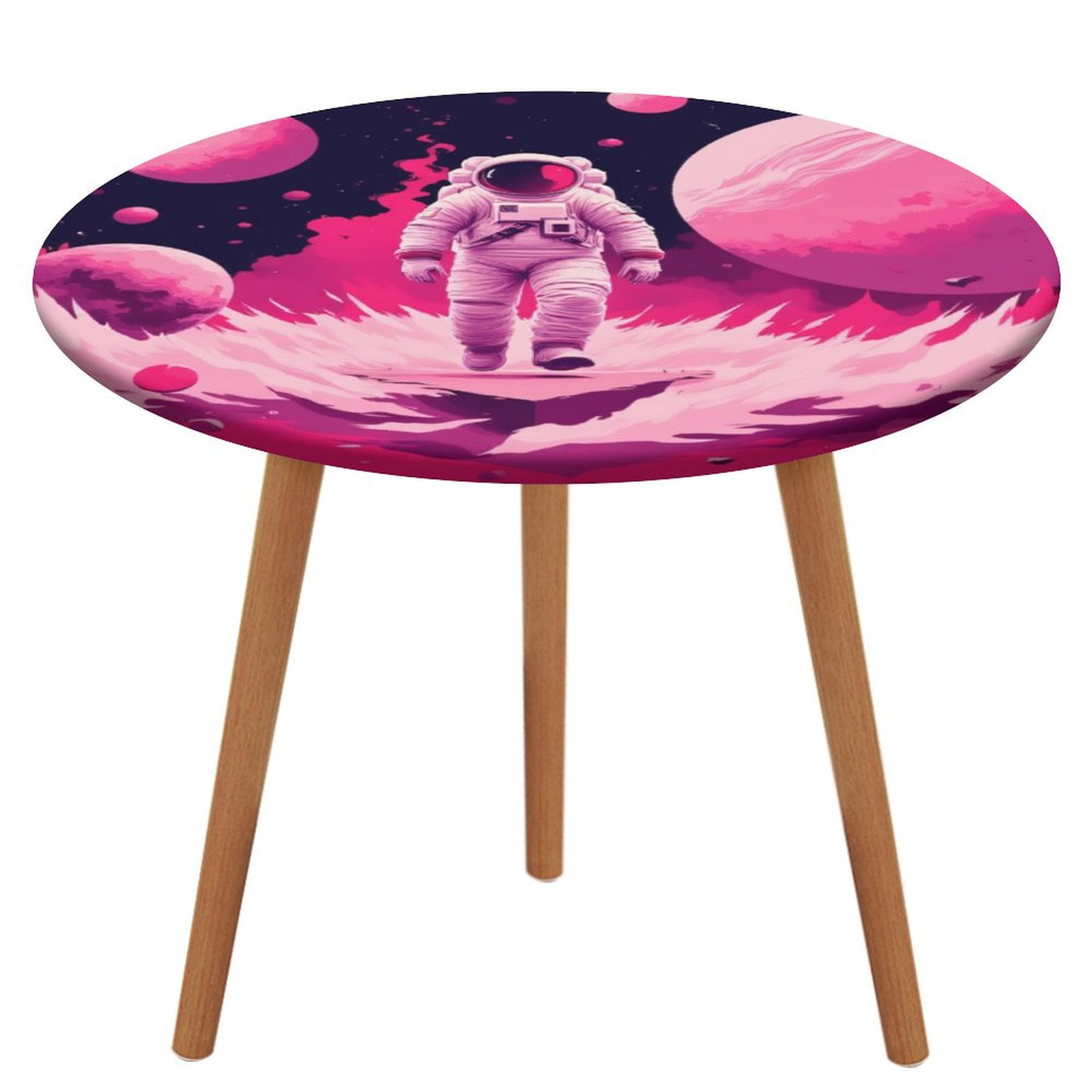 Astronaut Pink Planets Space Art Pattern Round Tablecloth Waterproof ...