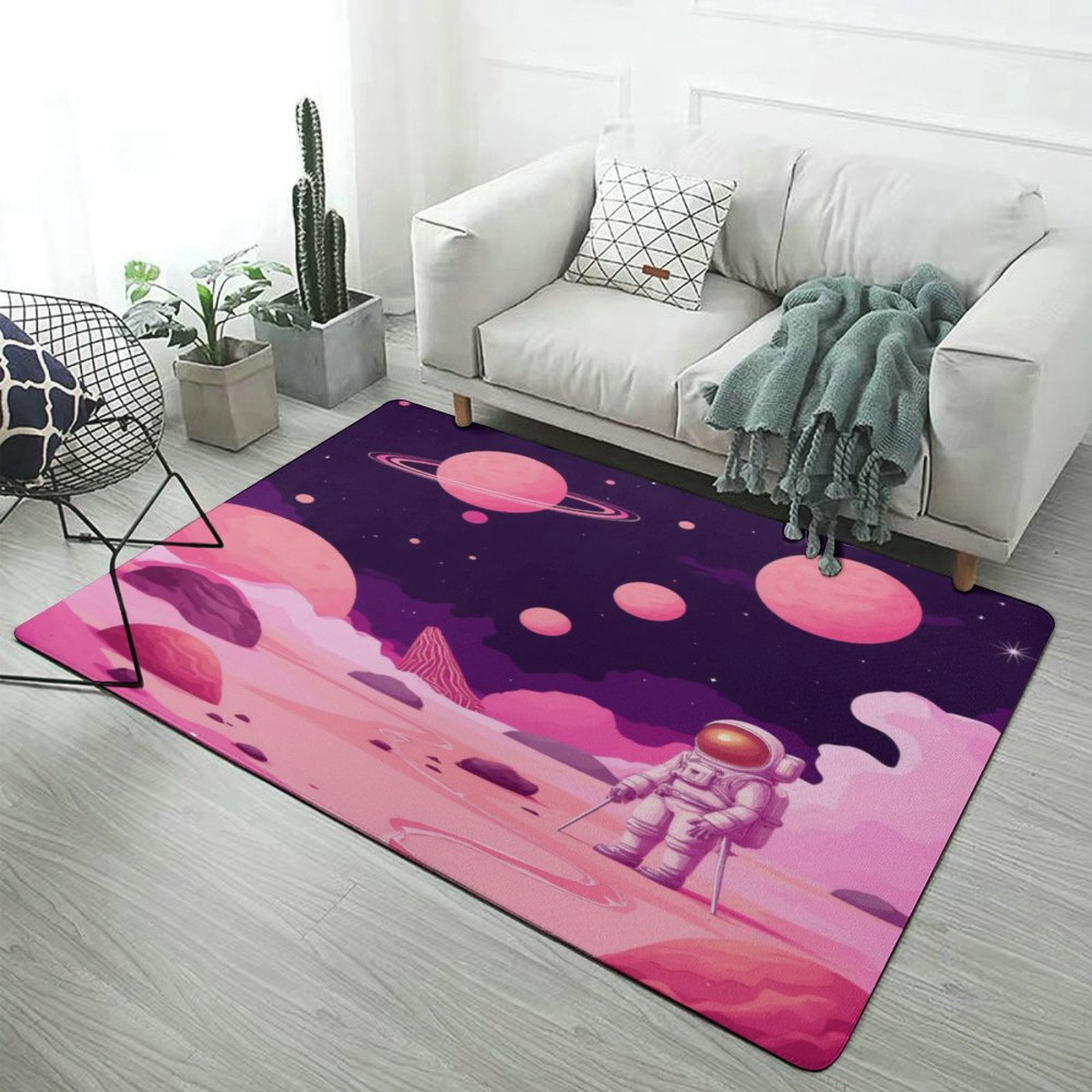 Astronaut Pink Planets Space Carpet Rug for Home Living Room Bedroom ...