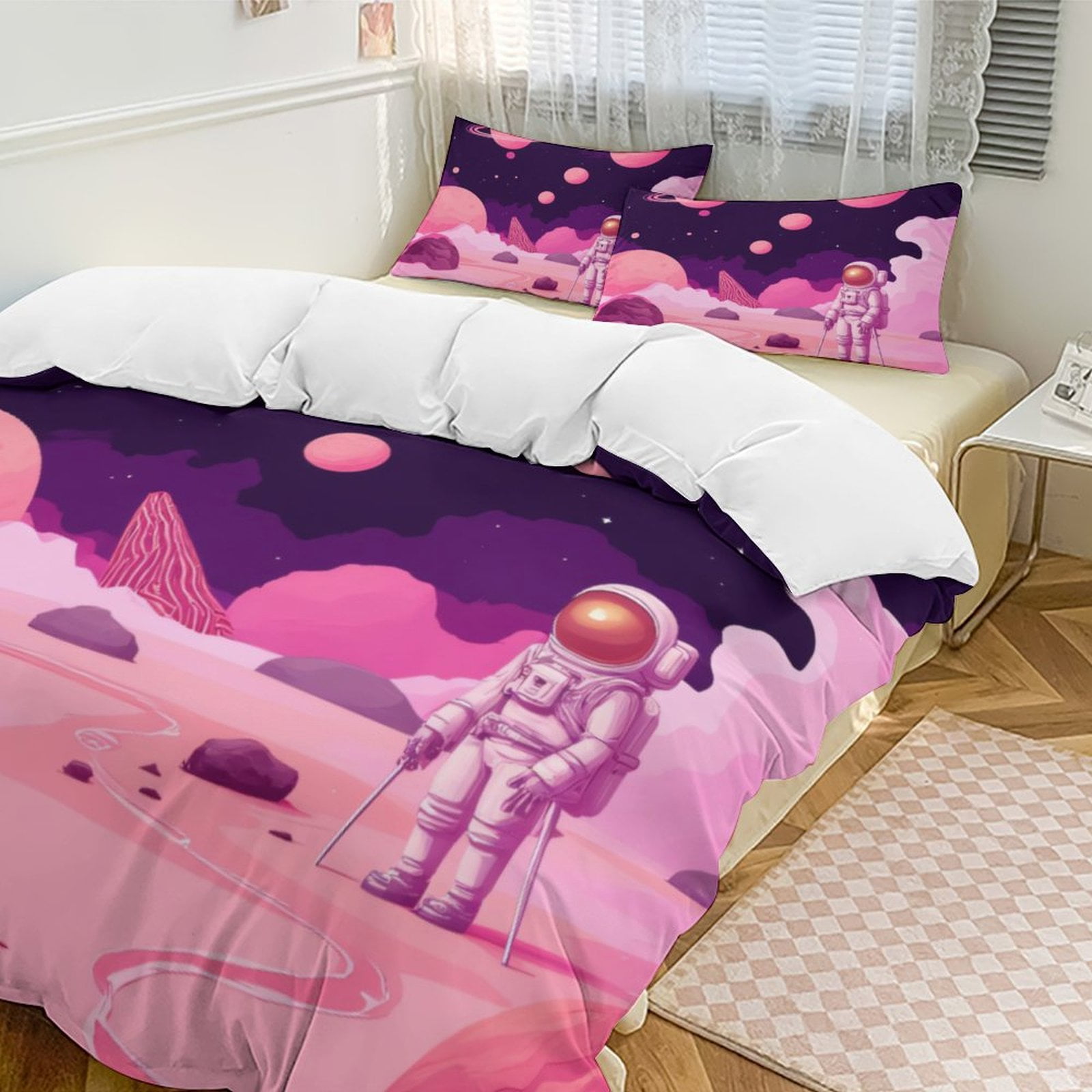 Astronaut Pink Planets Space Duvet Cover Set Bedding Set Polyester ...