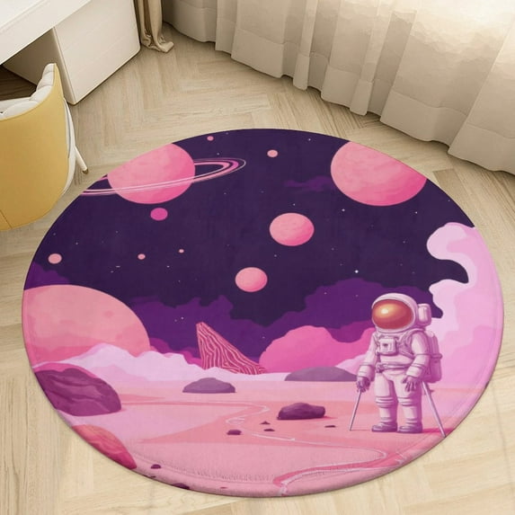 Astronaut Pink Planets Space Round Area Rugs for Bedroom Living Room ...