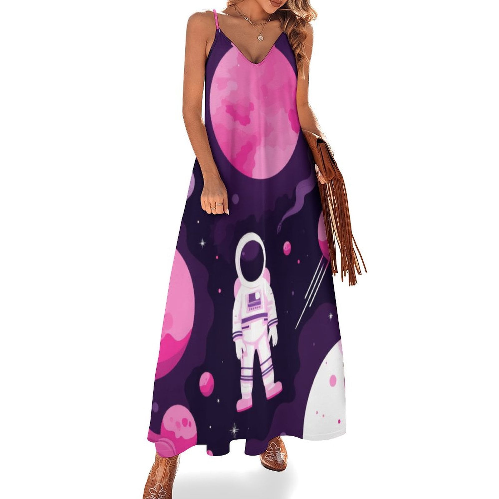 Astronaut Pink Planets Space Sleeveless Dress Women's Luxury Party ...