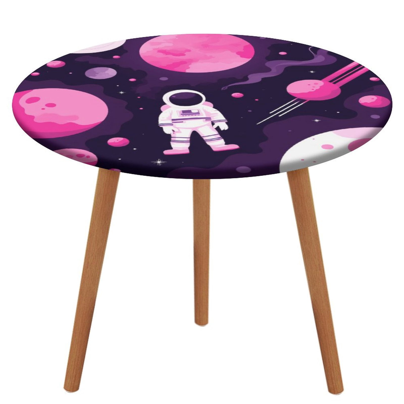 Astronaut Pink Planets Space Tablecloth Round Elastic Fitted Waterproof ...